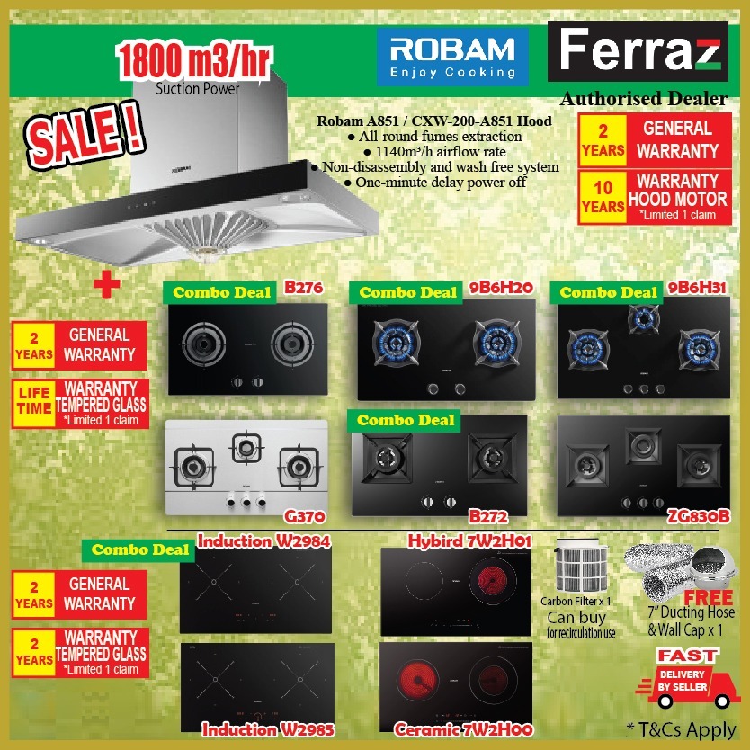 [ COMBO OFFER ] Robam A851 Cooker Hood with Hob B272/B276/B9B6H20 ...