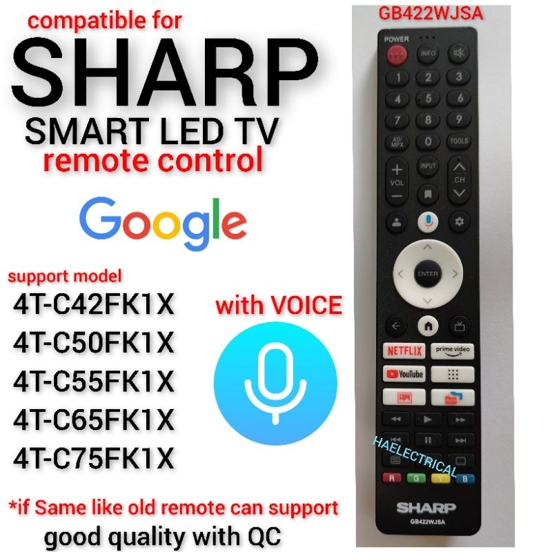 SHARP GOOGLE TV remote control GB422WJSA foc 4T-C42FK1X 4T-C50FK1X 4T ...