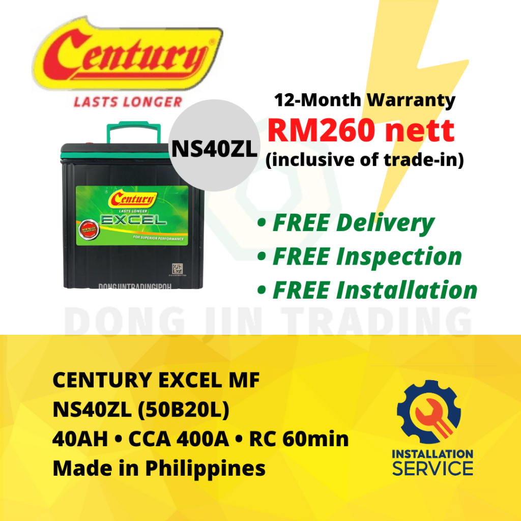 [Installation Provided] NS40ZL | 50B20L | Century Excel MF Car Battery ...