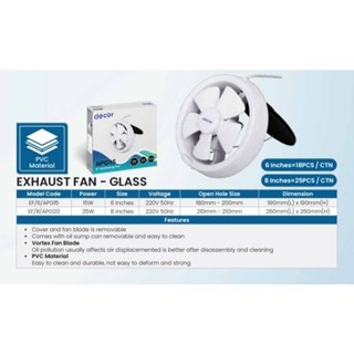 DECOR GLASS WALL EXHAUST FAN (6"/8") VENTILATION FAN | Shopee Malaysia