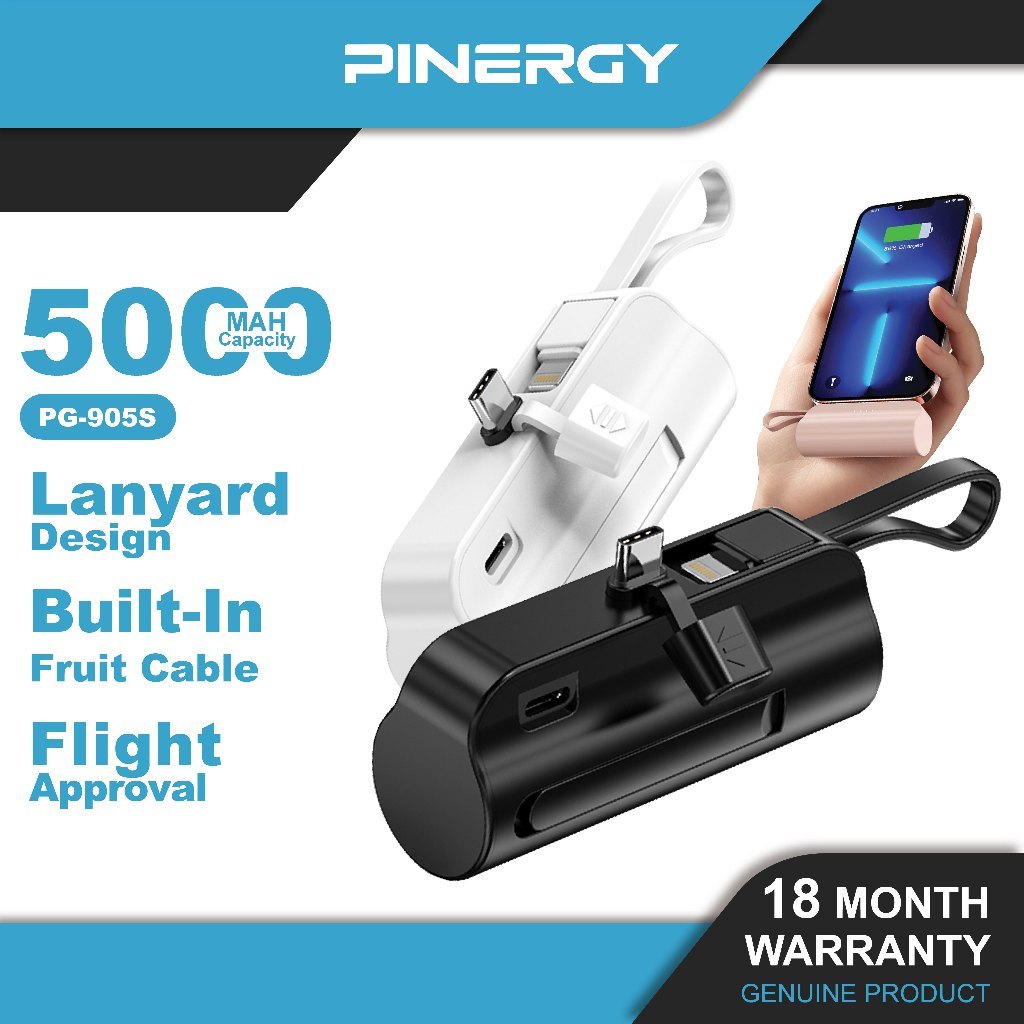 [NEW] PINERGY PG-905S 5000mAh Portable Powerbank with Built-in Cable ...