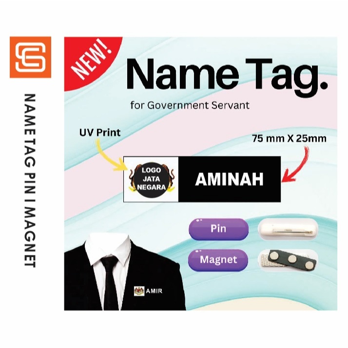 NAME TAG JATA (NO EPOXY) | MAGNET | METAL PIN | PIN | Shopee Malaysia