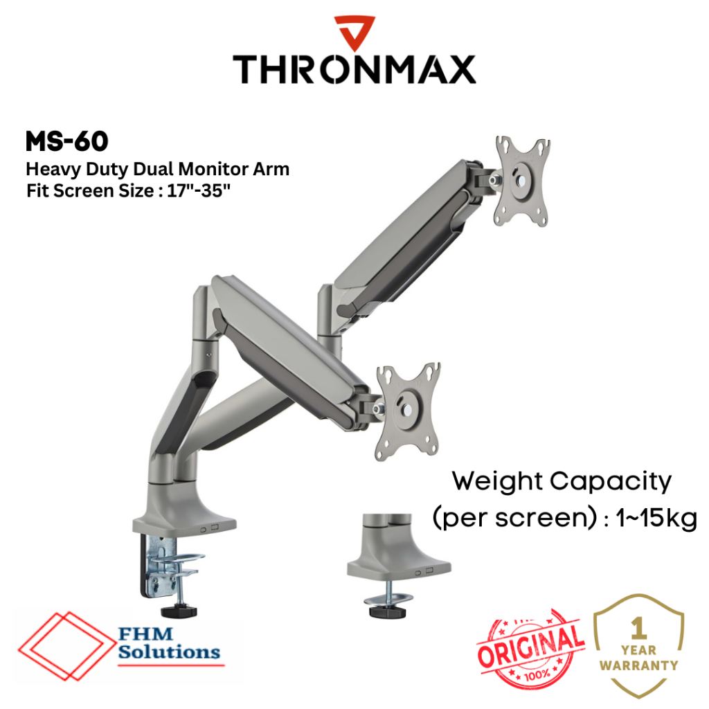 Thronmax MS-60 Heavy Duty Dual Monitor Arm fit Screen Saiz 17"-35 ...