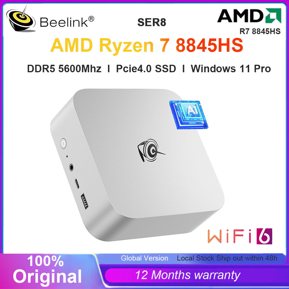 Beelink SER8 AMD Ryzen 7 8845HS Mini PC Wins 11 Pro DDR5 32GB 500GB PCIe4.0 SSD Wifi6 BT5.2 ...