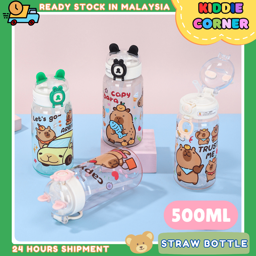500ml cartoon capybara 3D ear water straw bottle tumbler transparent ...