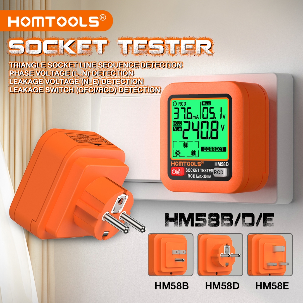 HABOTEST HT97E/HM58E Digital Socket Tester Household Plug Detector ...