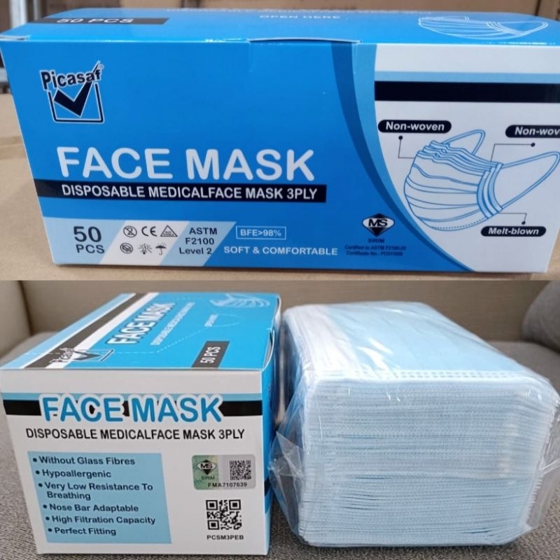 3ply Mask Sky Blue (50pcs) sirim / Topeng Muka 3Lapis 50keping | Shopee ...