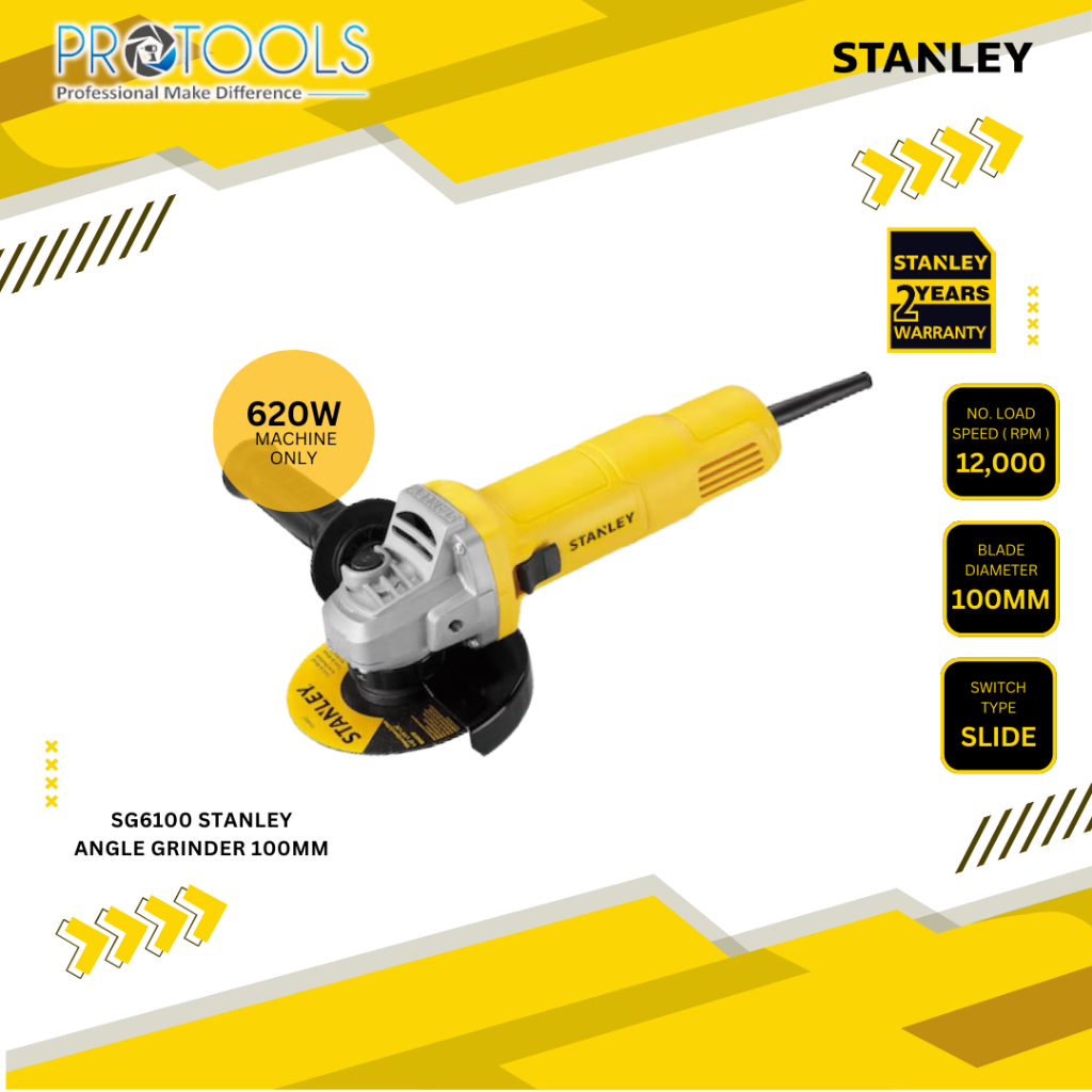 STANLEY SG6100 SLIMLINE 620W SMALL ANGLE GRINDER 4" 12000RPM CABLE 2.3M ...