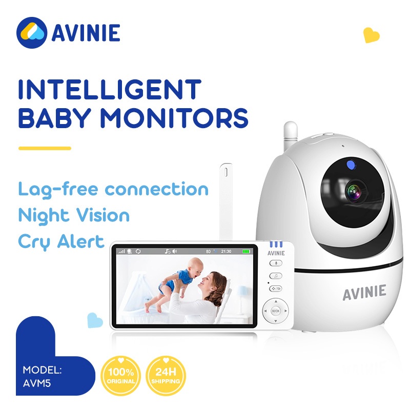 AVINIE Smart Baby Monitor 360° Pan-Tilt 4X Zoom Night Vision Temp/Cry ...
