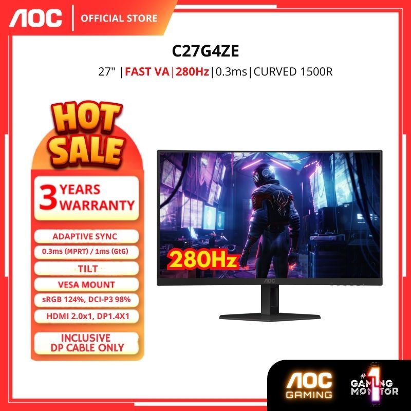 AOC C27G4ZE 27" CURVED GAMING MONITOR ( 27" FAST VA FHD / 0.3MS / 280HZ ...