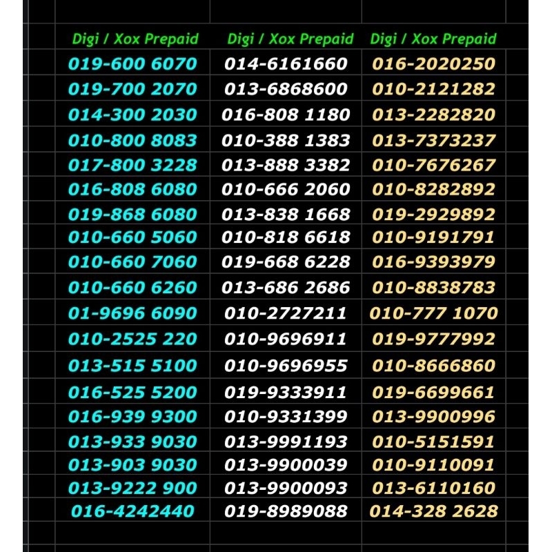 Xox Prepaid /Digi Prepaid Number, No Contract Vip Mobile Number ...