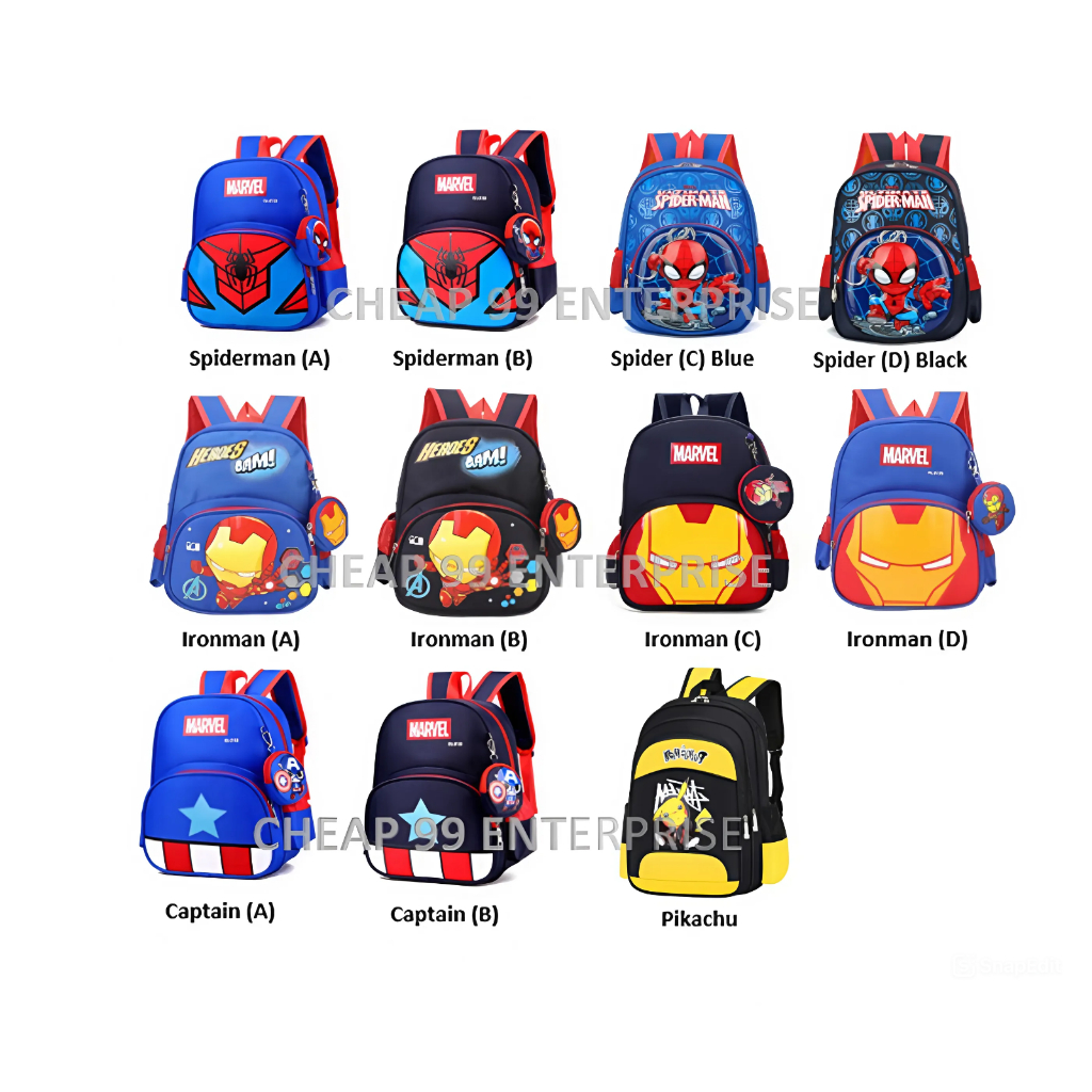 Spiderman Captain America Ironman Superhero Pikachu Marvel Kids Bag ...