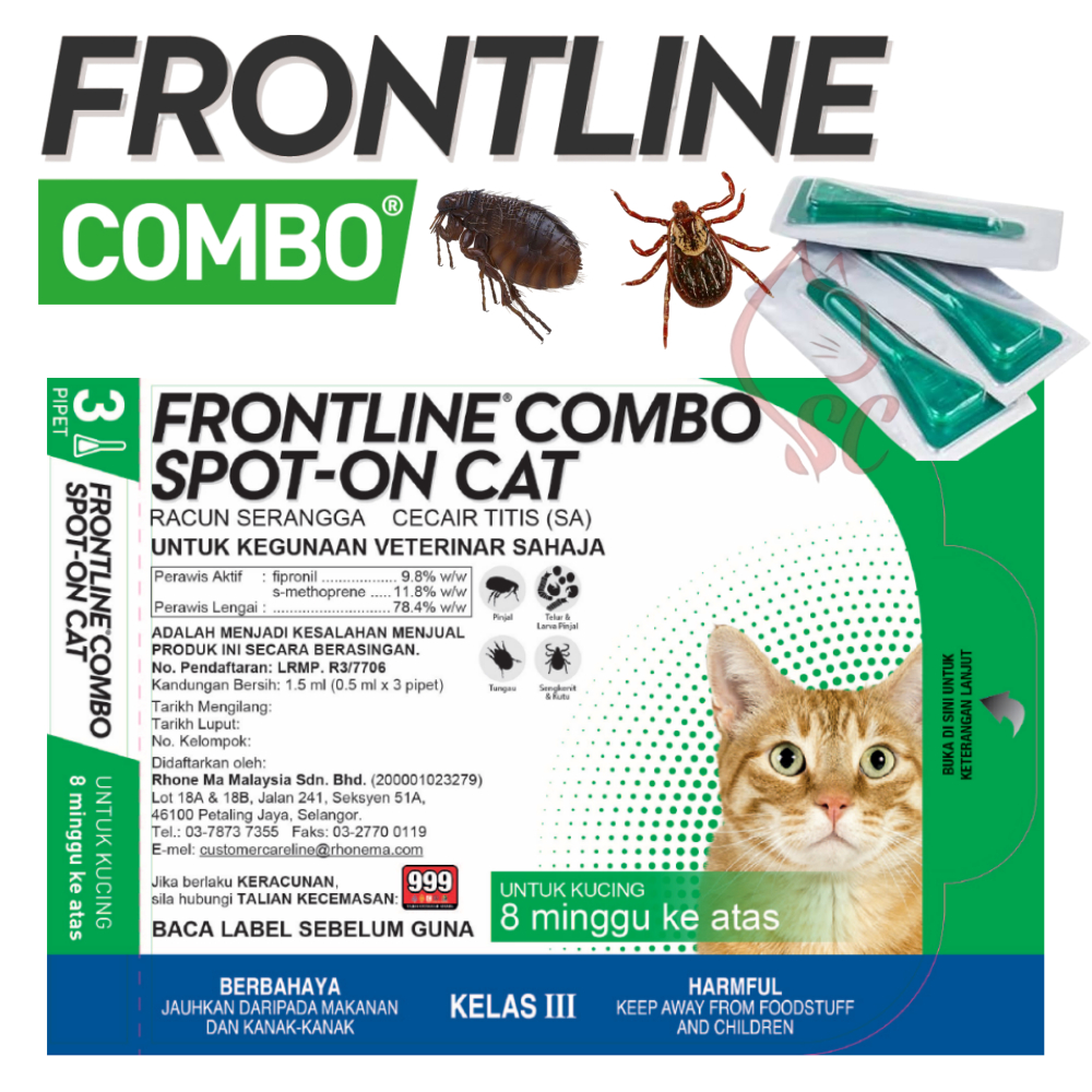 Frontline Combo Spot On Cat (0.5ml x 3 pipet) Anti Flea / Mite / Live ...