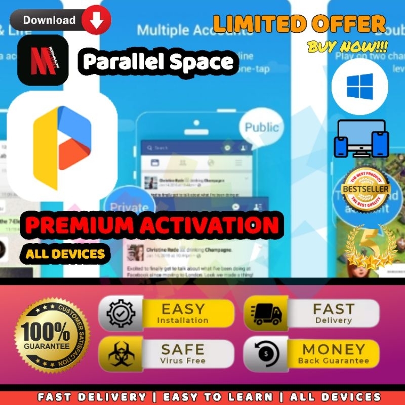 Parallel Space ⭐ 完整版本 ⭐ | 支持所有设备及Windows电脑软件 | 终身高级版 | Shopee Malaysia