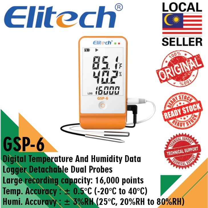 Elitech GSP-6 Digital Temperature And Humidity Data Logger Detachable Dual Probes | Shopee Malaysia
