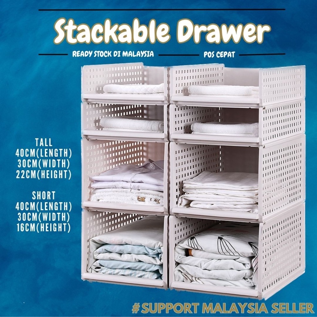 Foldable Stackable Layered Storage Rack Drawer Basket Wardrobe Bathroom ...