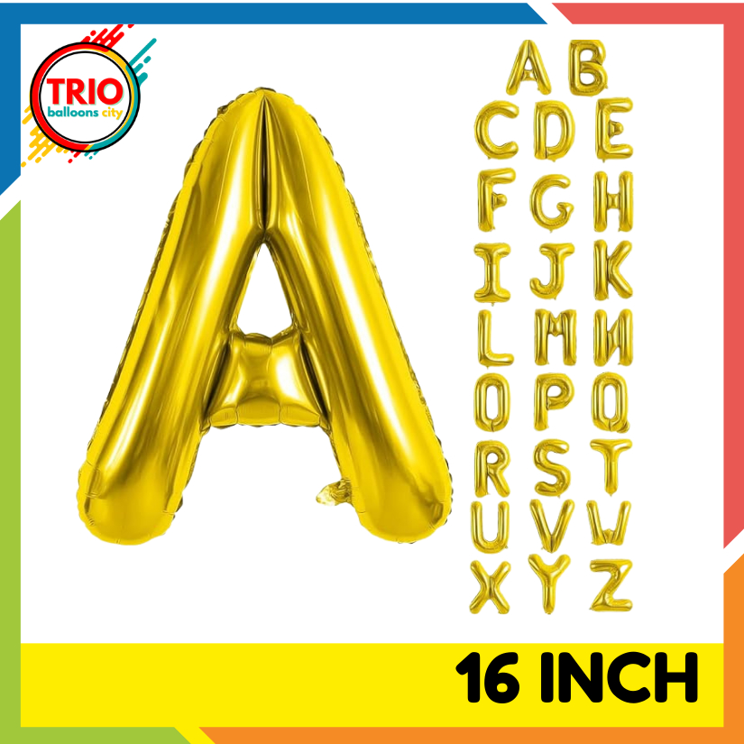 16 Inch - Gold Letters & Numbers Foiled ABC Balloons [HURUF] | Shopee ...