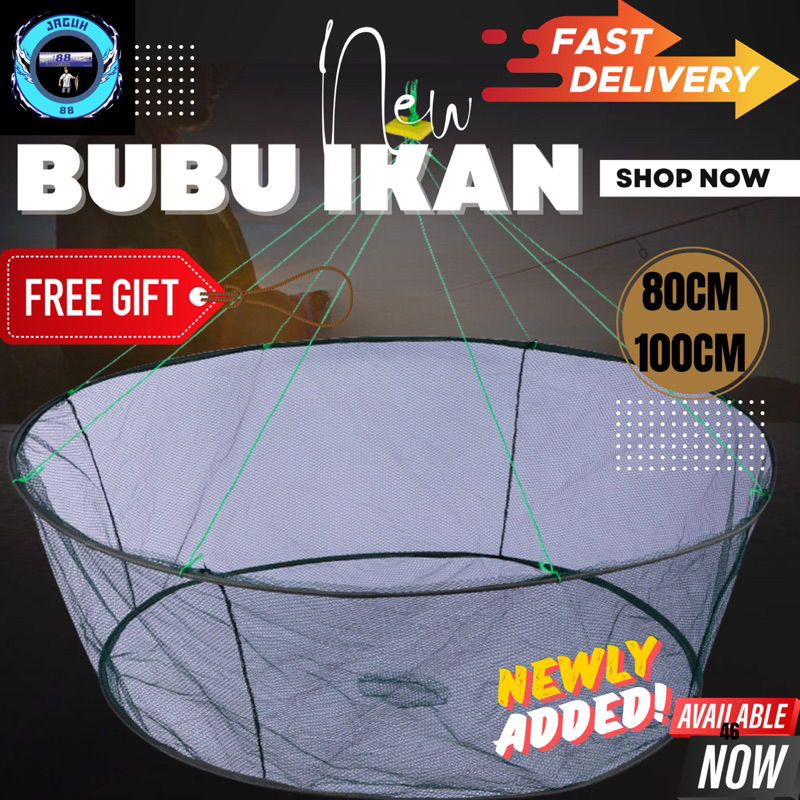 【Round Foldable】Bubu ikan fishing lifting net cage open folding lobster fish crab shrimp net ...
