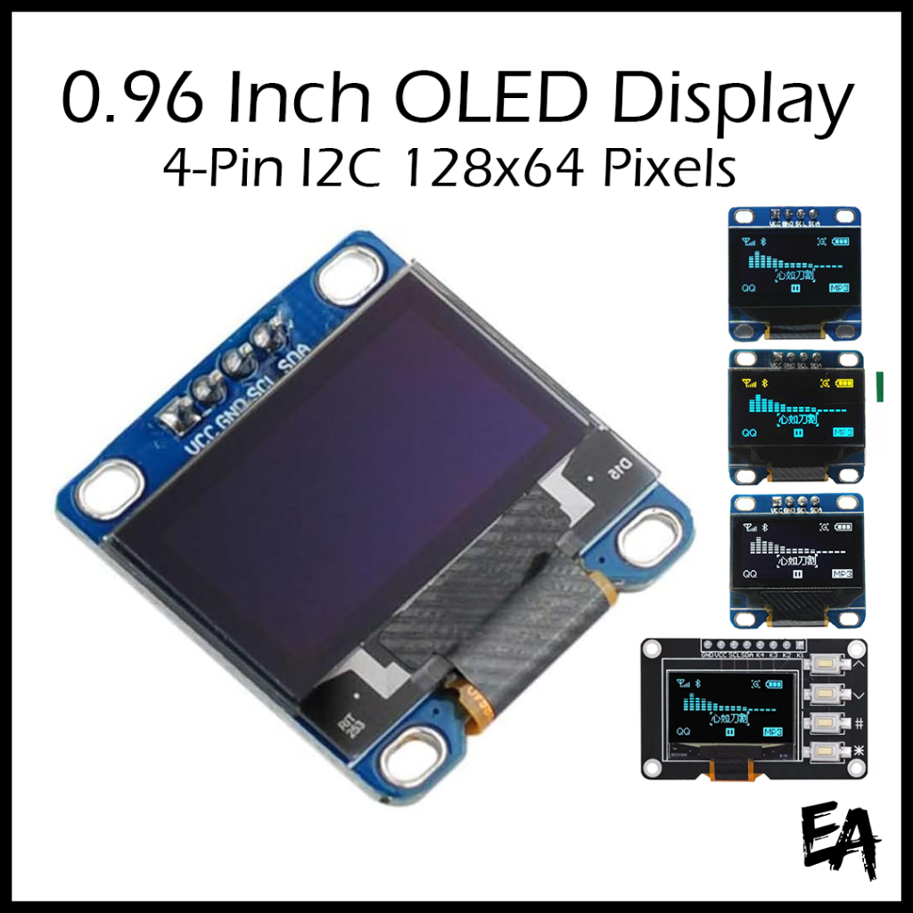 0.96 Inch OLED Display Module 4-Pin I2C IIC 128x64 Pixels | Shopee Malaysia