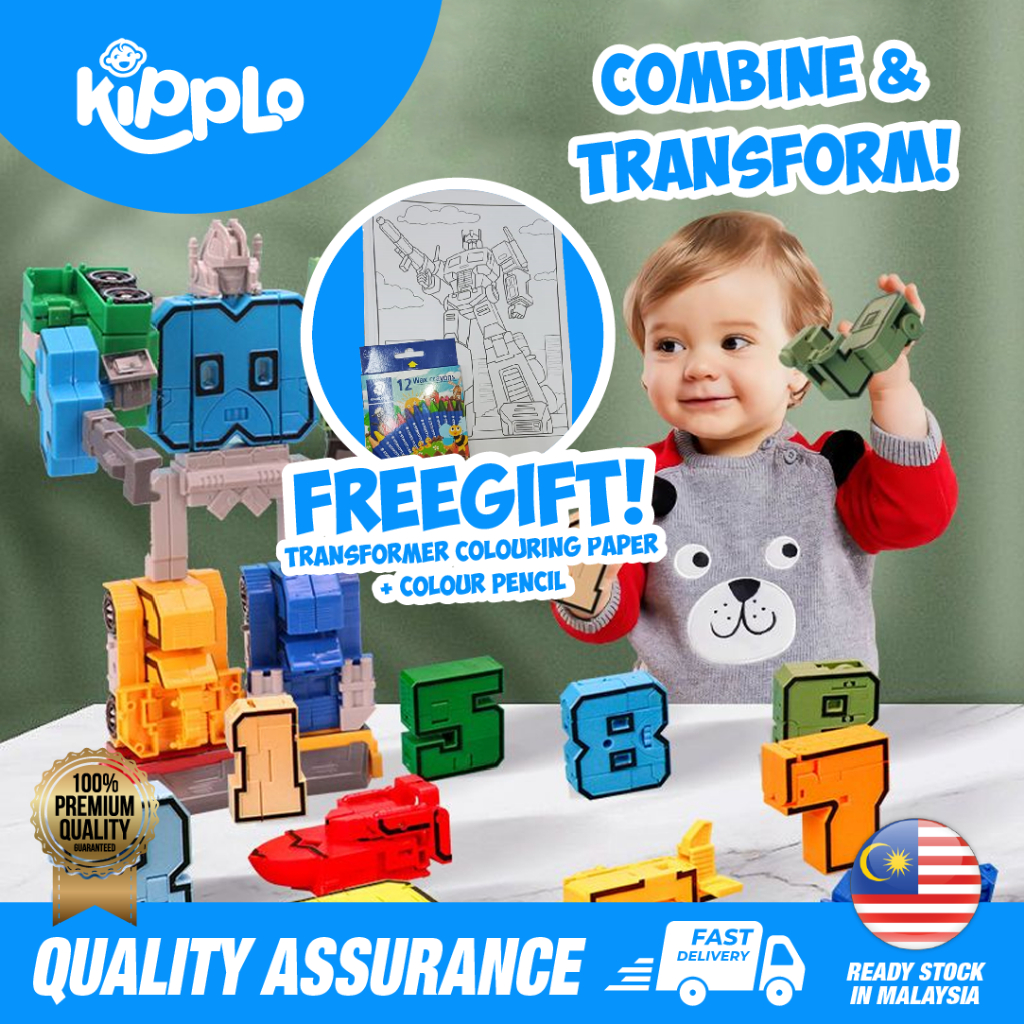 【KIPPLO】🔥READY STOCK🔥 Number Transforming Robot 15 Pieces Transformer ...