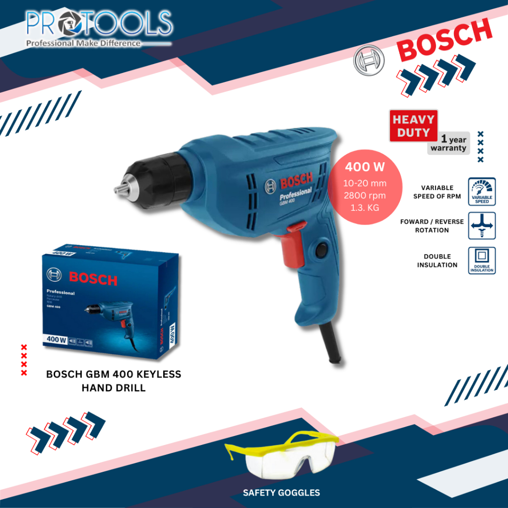 BOSCH GBM400 PROFESSIONAL CORDED DRILL 10MM | 400W | 2800RPM [ GBM 400 ...