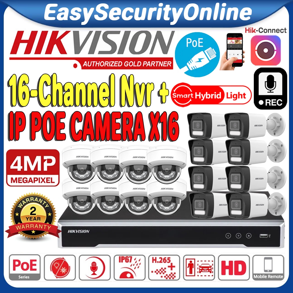 HIK HIKVISION 16CH 4.0MP DS-7616NI-Q2/16P NVR + 16 PoE CAMERA CCTV IP ...