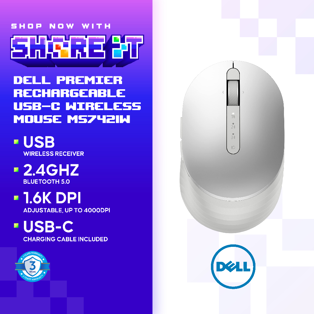 DELL Premier Rechargeable USB-C Wireless Mouse MS7421W | Shopee Malaysia