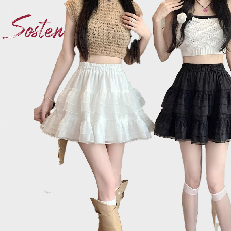 ST155 Free Size Women Short Skirts Tiered Layer Lace Mesh Skirt With ...