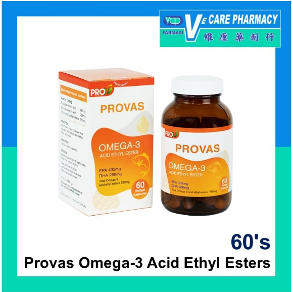 [Exp: 08/2026] Provas Omega-3 Acid Ethyl Esters Softgel Capsules 60's ...