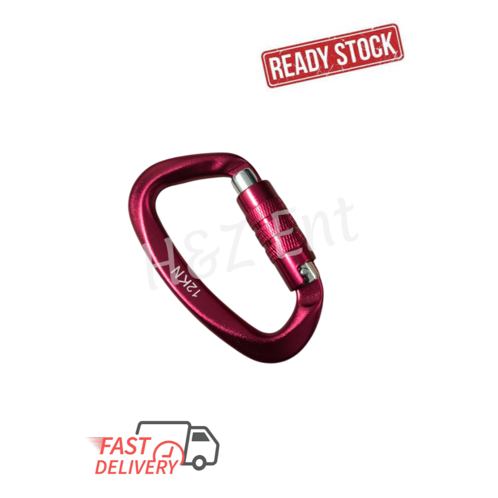 D-Type Auto Lock Carabiner | 12KN Climbing & Diving Aluminum Carabiner ...