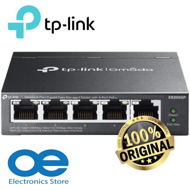 TP-Link ES205GP Network Omada 4× Gigabit PoE+ Ports 65W Power Budget, 1 ...