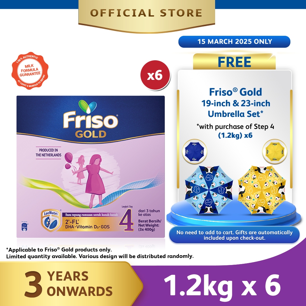 [25.3] Friso Gold Step 4 Milk Formula - 1.2kg x 6 [FREE Umbrella Set] | Shopee Malaysia