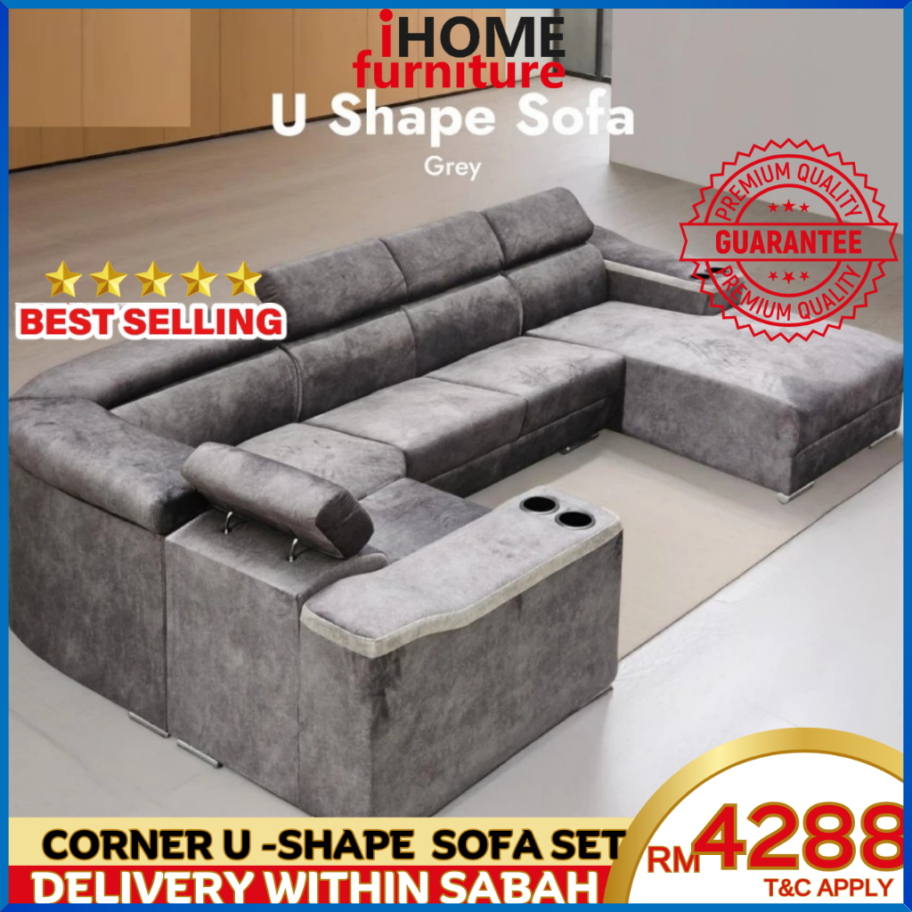 iHOME SABAH FURNITURE 🔥READY STOCK🔥Corner U Shape Sofa/Velvet sofa / L ...