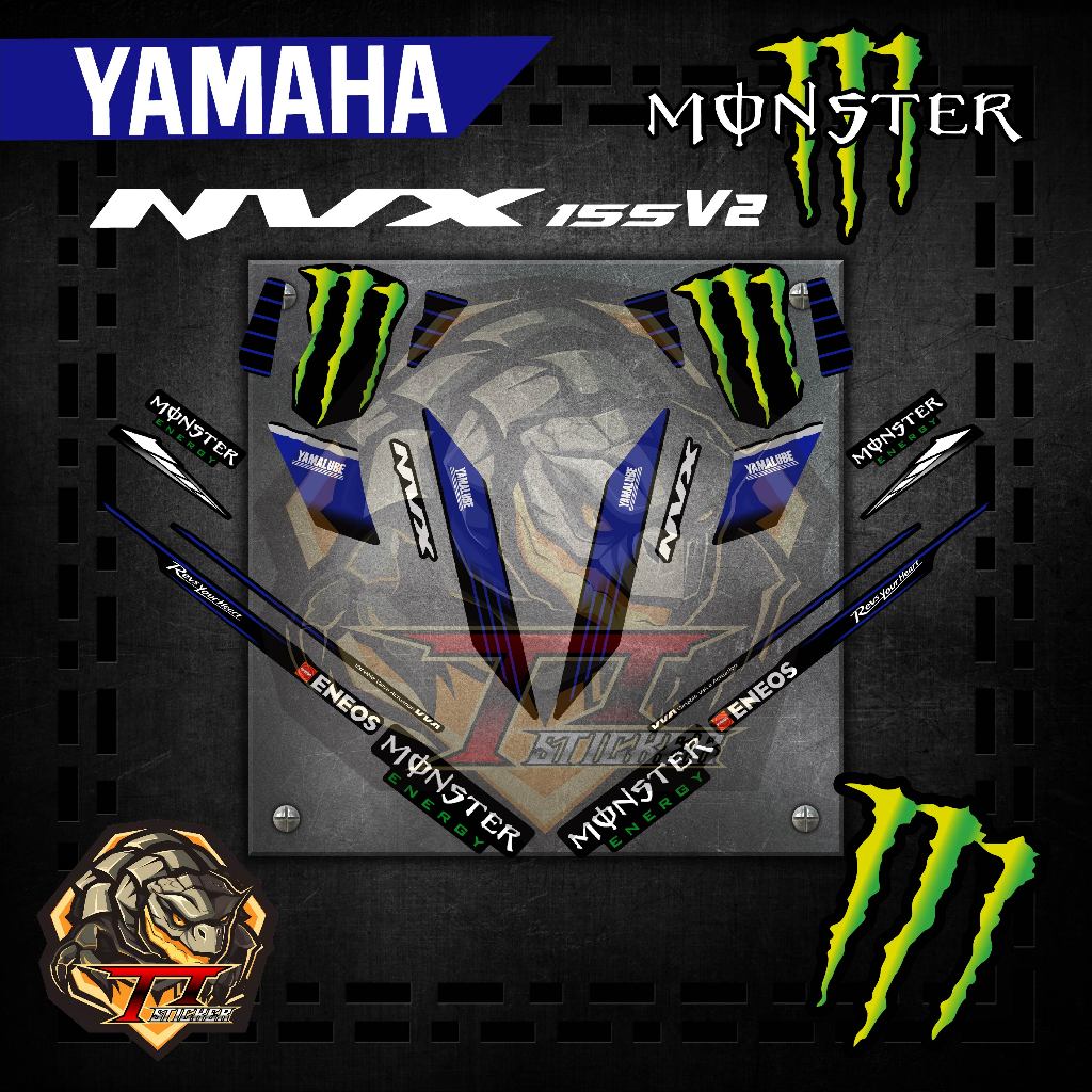 STRIPE YAMAHA NVX / AEROX 155 V2 MONSTER ENERGY CUSTOM BODY STICKER ...