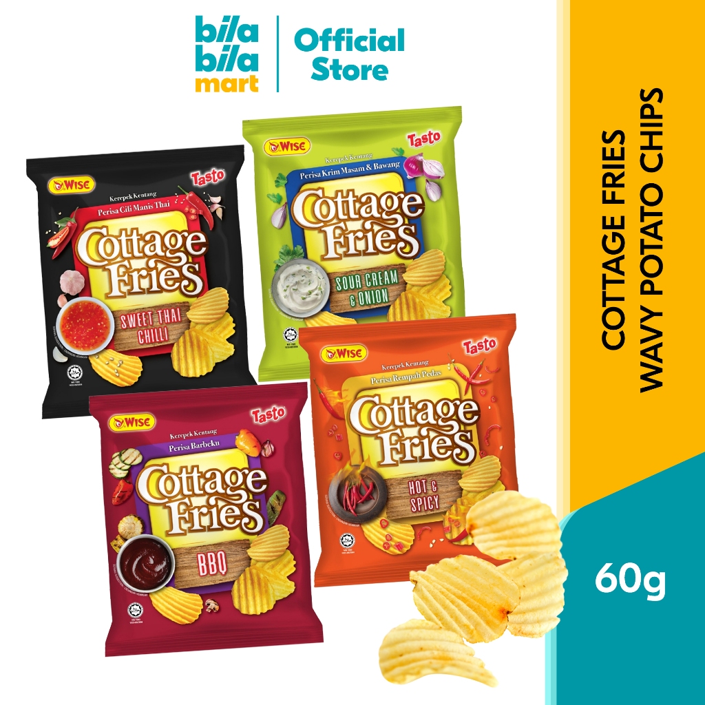 WISE COTTAGE Fries Wavy Potato Chips 60g Kerepek Kentang (Sweet Thai Chilli, Sour Cream & Onion ...