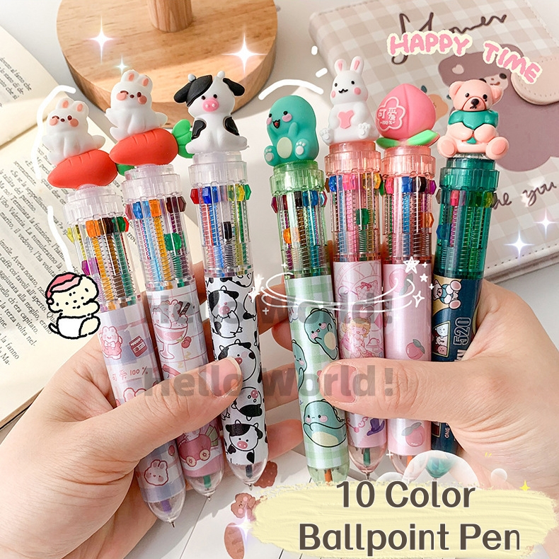 10 in 1 Cartoon Ball Pen Multi Colour Ballpoint Pens Multicolored ...