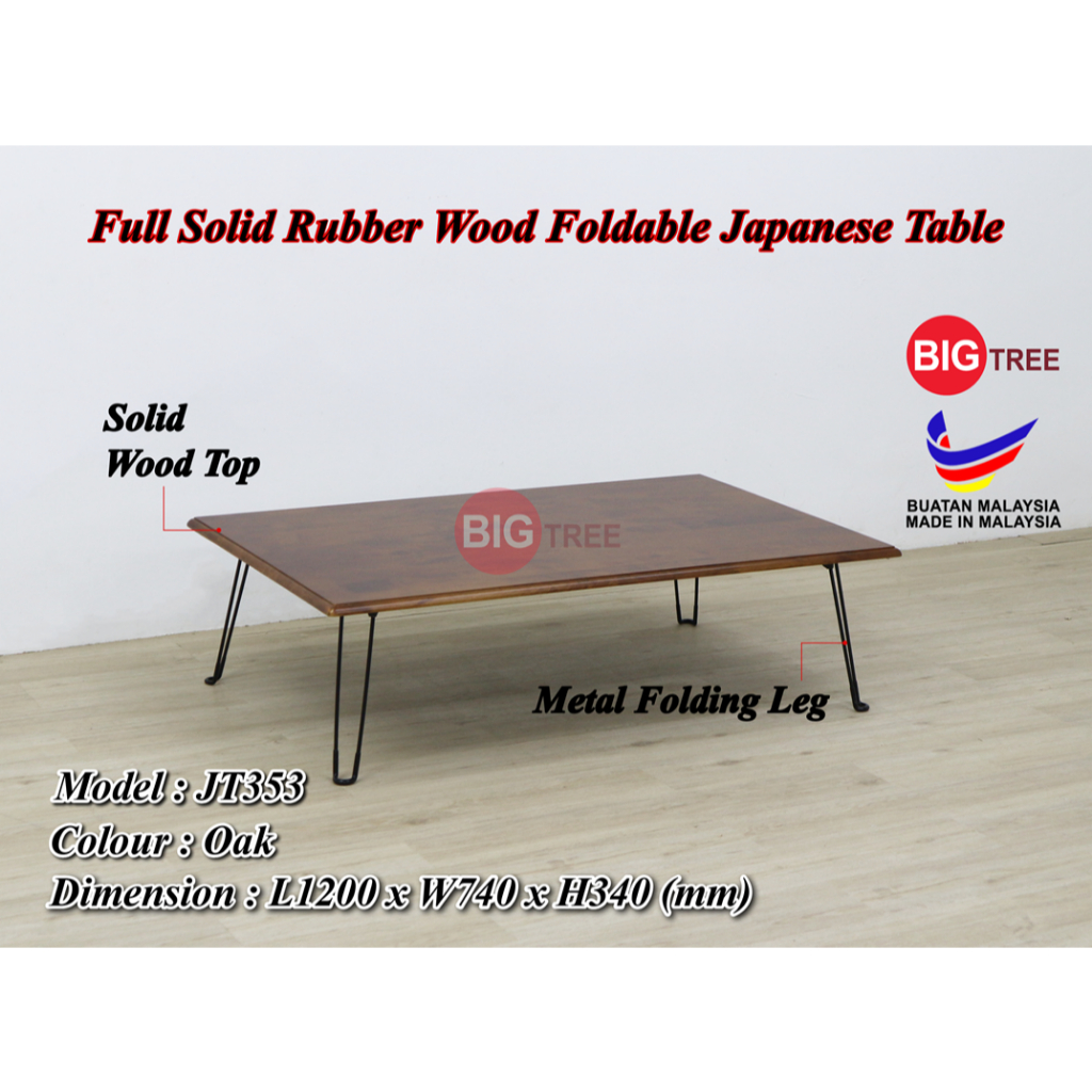 Big Tree Solid Wood Meja Jepun Lipat / Foldable Rubber Wood Japanese ...