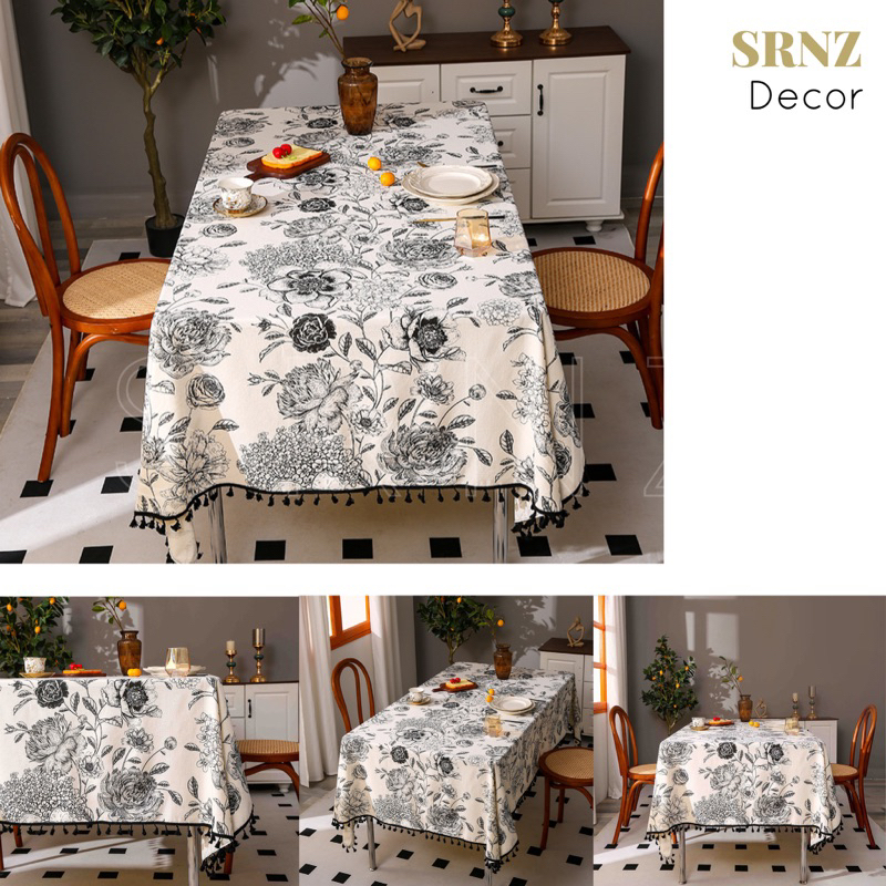 🇲🇾READY STOCK 🇲🇾 TCH09 TABLE CLOTH BLACK FLOWER PATTERN ALAS MEJA RAYA ...