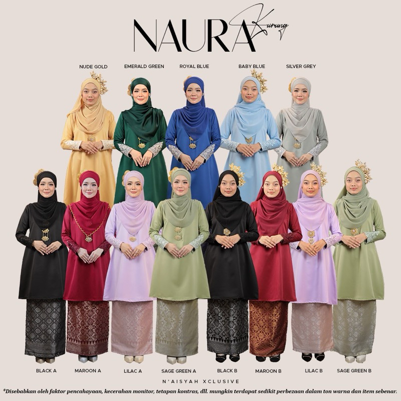 [NX] Kurung Naura kain Songket | Baju Raya 2025 | Emerald Green, Black ...