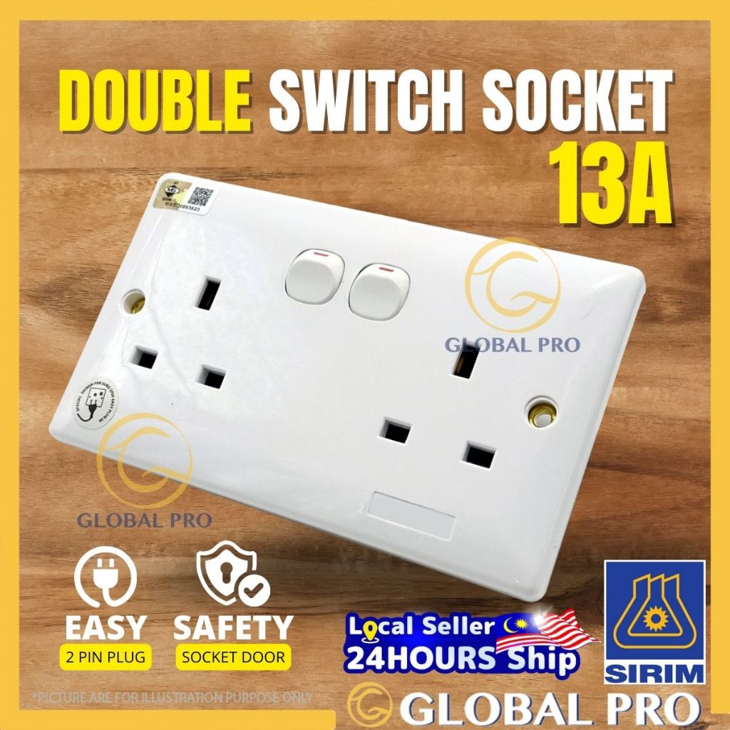 [SIRIM] 13A DOUBLE SWITCH SOCKET Switch Socket Switches Wall Socket ...