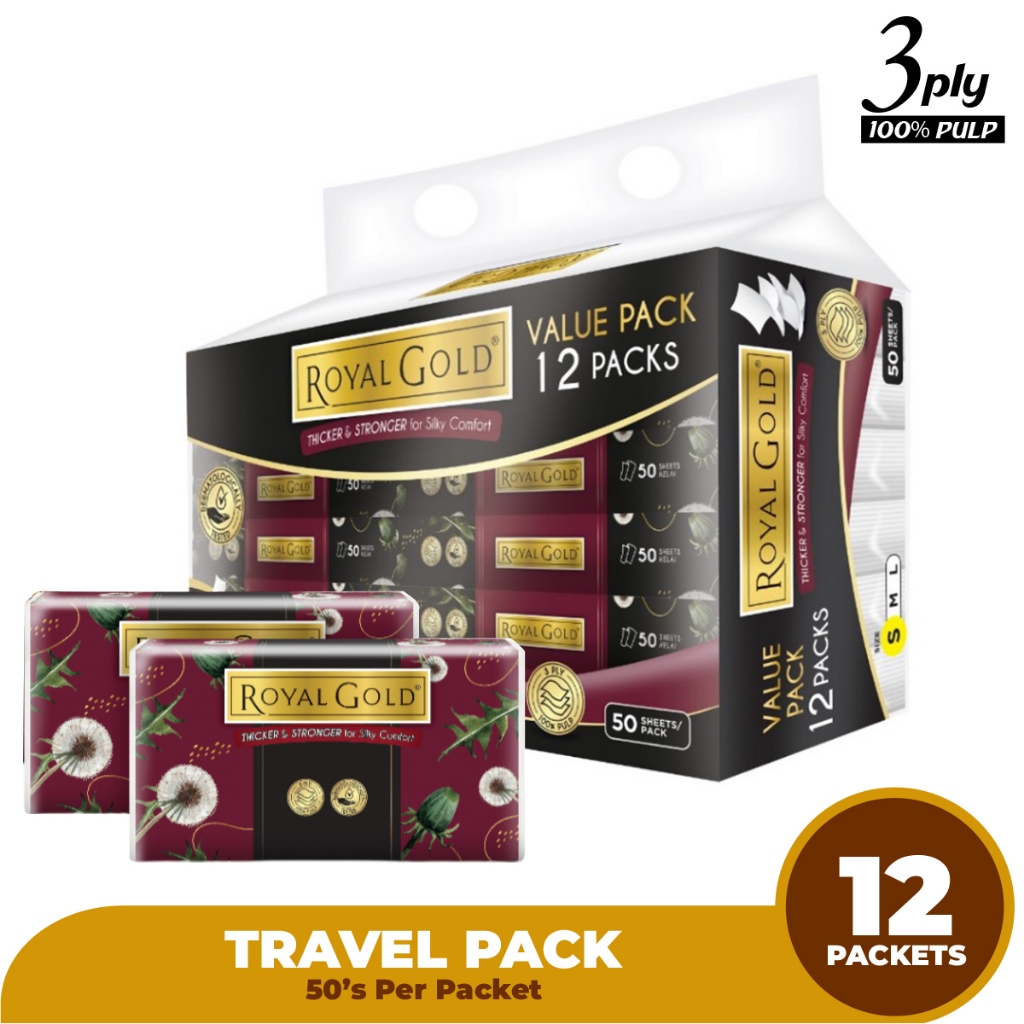 SKM Royal Gold Luxurious White Travel Pack 3PLY Tissue (50's x 12 ...