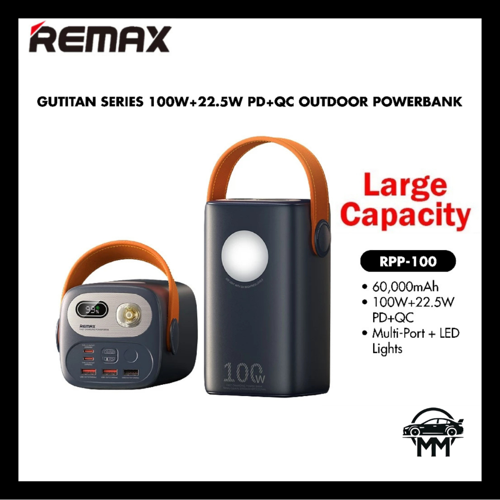 Remax RPP-100 60000mAh Gutitan Series 100W+22.5W PD+QC Outdoor Powerbank With Light Smart LED ...