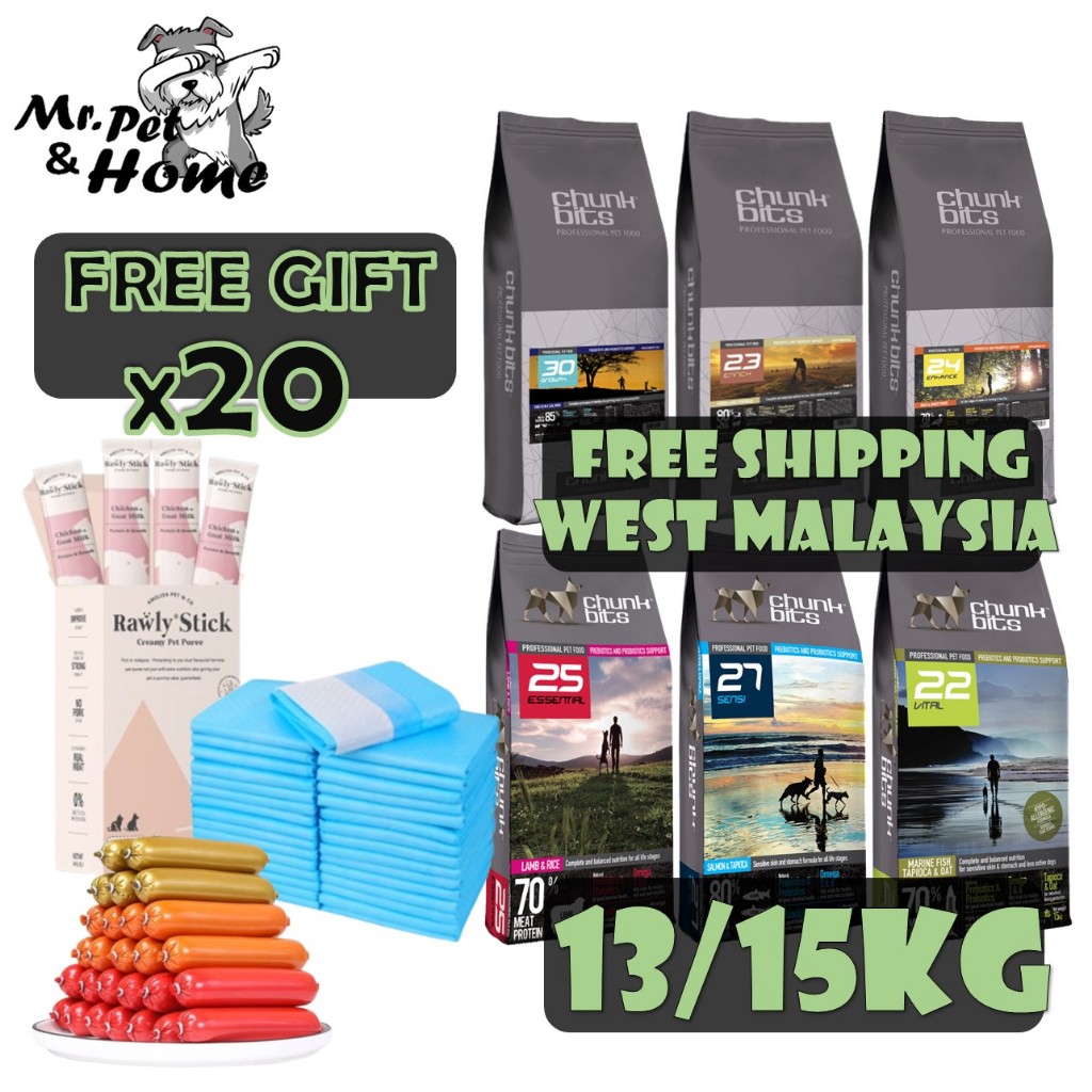 [GIFT x20 + FREE Delivery] Chunk Bits Dog Food 13KG Salmon 27 Lamb 25 ...