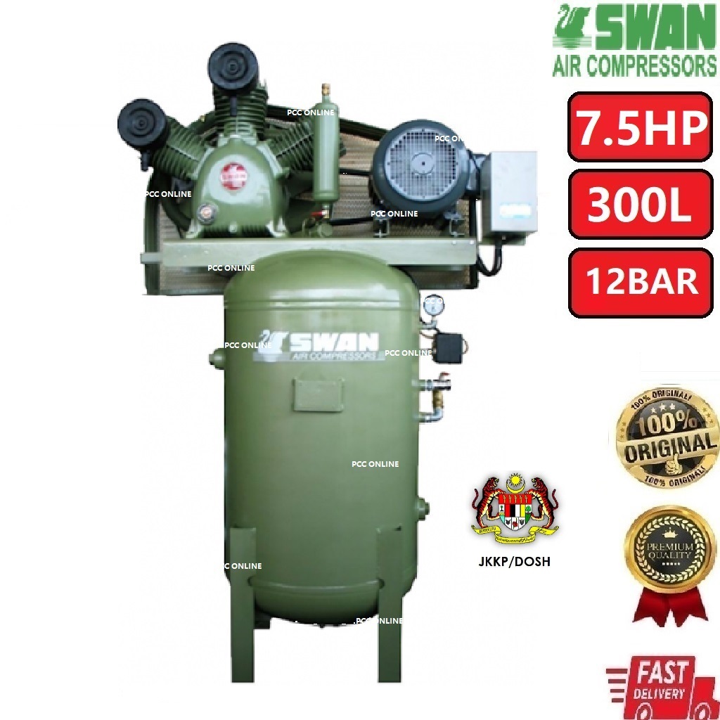 Swan HWP-307V Air Compressor High Pressure 7.5HP 300L 12Bar (Three ...