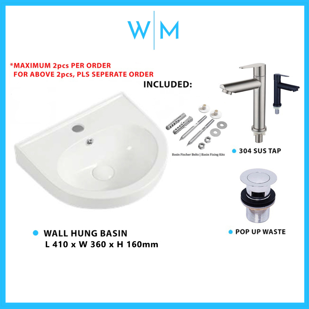 MOCHA Bathroom Ceramic Basin Wall Hung Wash Basin / Sinki Bilik Air ...
