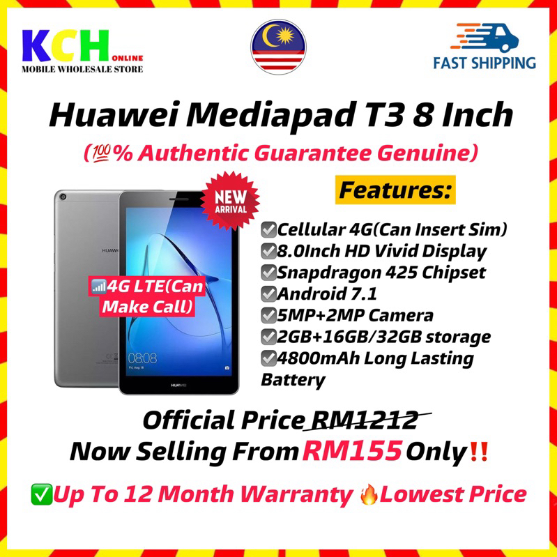 (4G LTE CAN CALL)Huawei Mediapad T3 8.0Inch Tablet Pad Snapdragon 425 ...