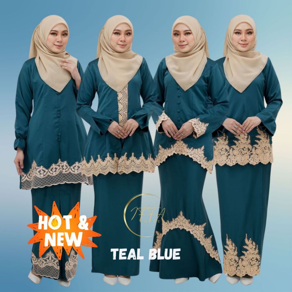 [teal blue] Kurung Kebaya Moden Lace Nikah Tunang Raya Sedondon Ibu ...