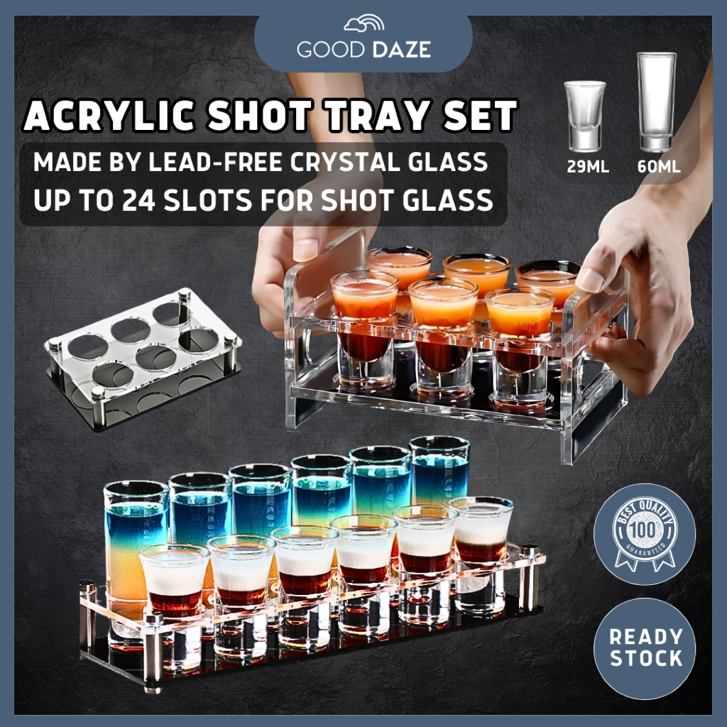 GoodDaze Shot Glass Shot Tray Cocktail Glass Holder Crystal Clear Party ...