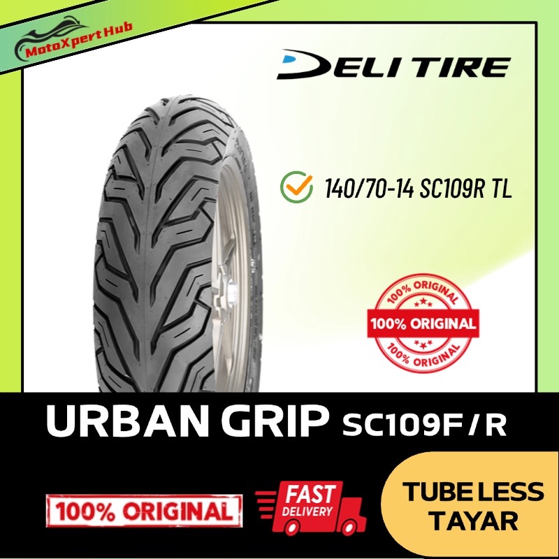 Deli Urban Grip SC109R 140/70-14 Motorcycle Tubeless Tyre Tahun 2024 ...