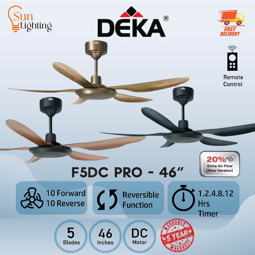 DEKA F5DC PRO 46" 20 SPEED 5 BLADE DC MOTOR CEILING FAN KIPAS SILING 风扇 ...